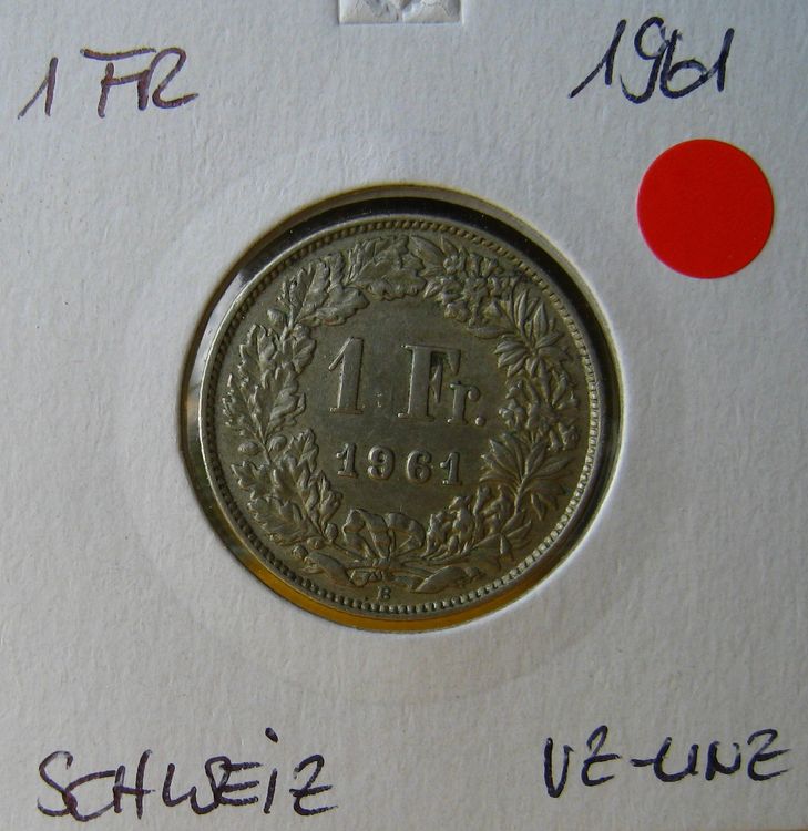 Schweiz / 1 Franken 1961 ( rote Markierung ), vz-unz | Kaufen auf Ricardo