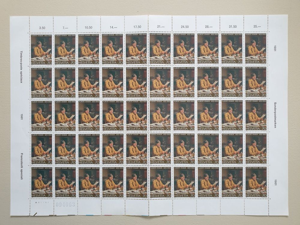 Albert Anker 50 x 70 Rp. Briefmarkenbogen postfrisch | Kaufen auf Ricardo