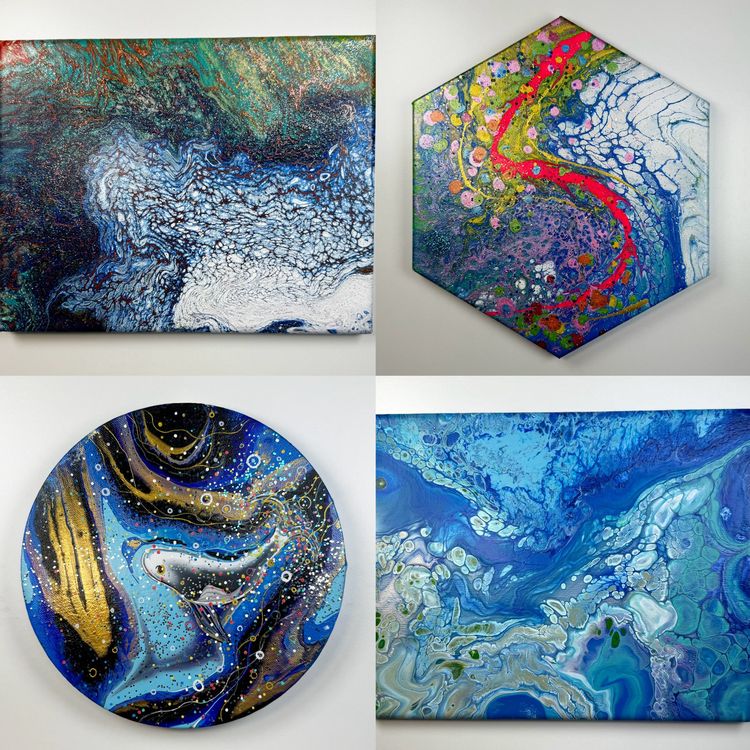 4 Unikate Acryl Fluid Painting Bilder Deko Kunst (Gebraucht) in Schlieren für CHF 25 – mit ...