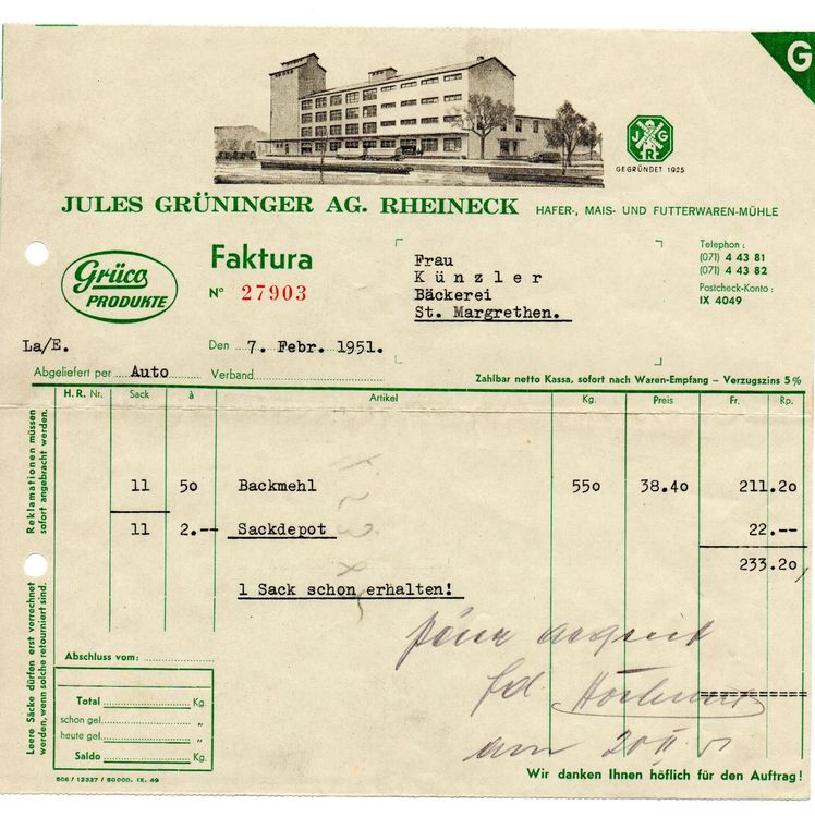 Rechnung Rheineck 1951 (Gebraucht) in St. Gallen für CHF 8 – mit Lieferung auf Ricardo kaufen