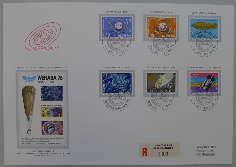 1976, WERABA LUXUS-FDC mit 6 MARKEN, sauber von der PHILMAIL (Gebraucht) in Sursee für CHF 4.5 ...