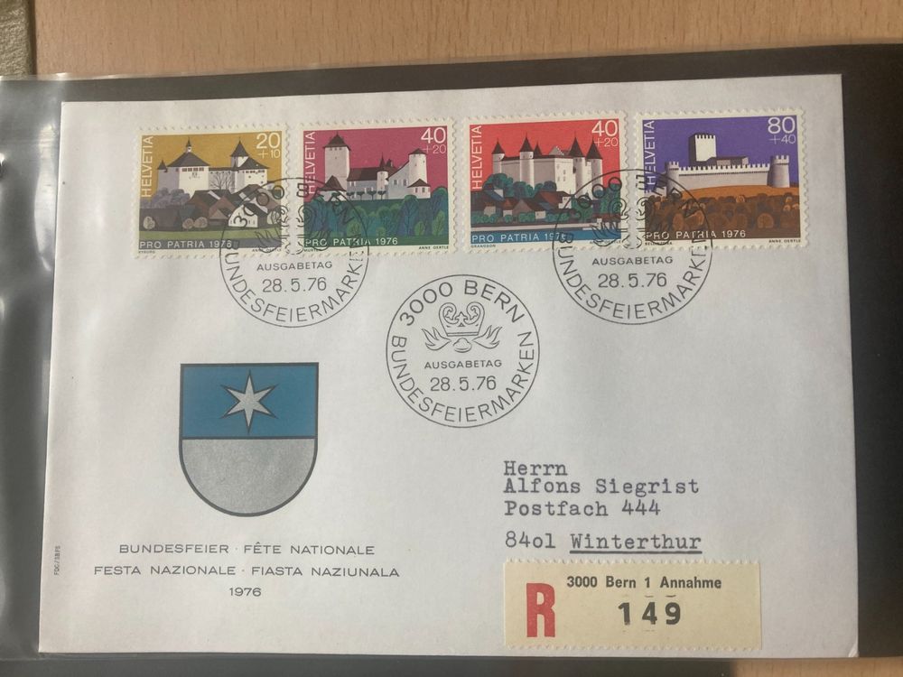 Schweiz 1976 R-Ersttagsbrief Satz Pro Patria Schlösser (Neu (gemäss Beschreibung)) in Liestal ...