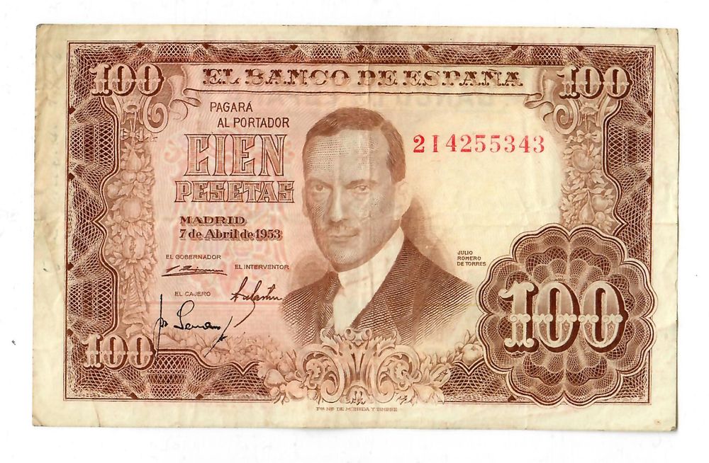 Antike Banknote Spanien,100 Pesetas,1953 (Gebraucht) in Landquart für ...