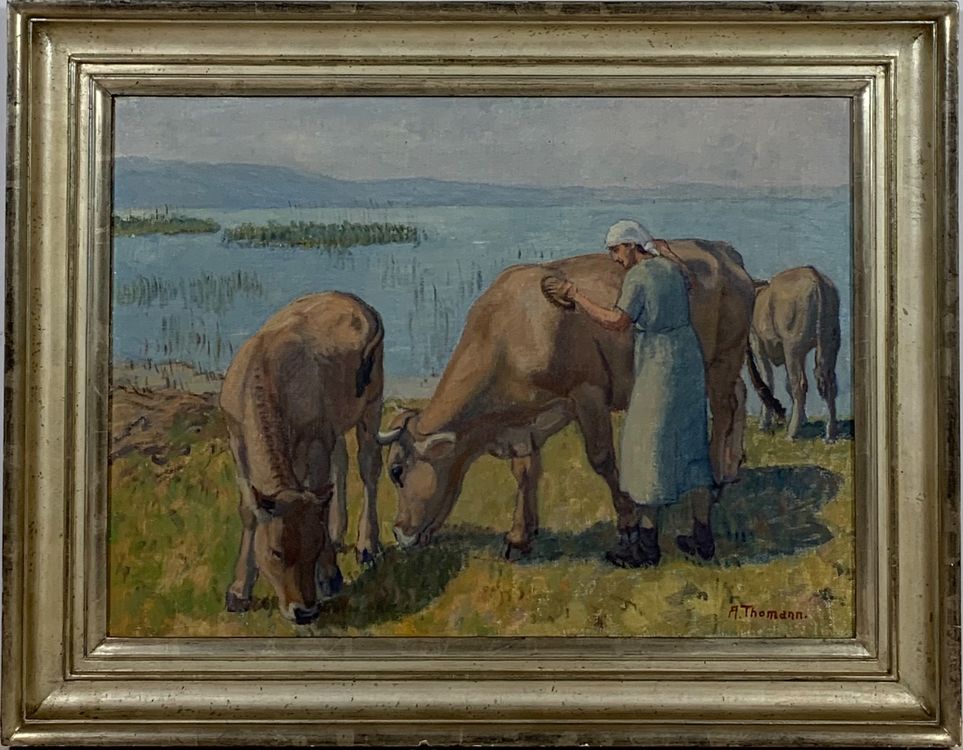 Gustav Adolf Thomann (1874-1961) Gemälde Bauerin mit Kühe (Gebraucht ...