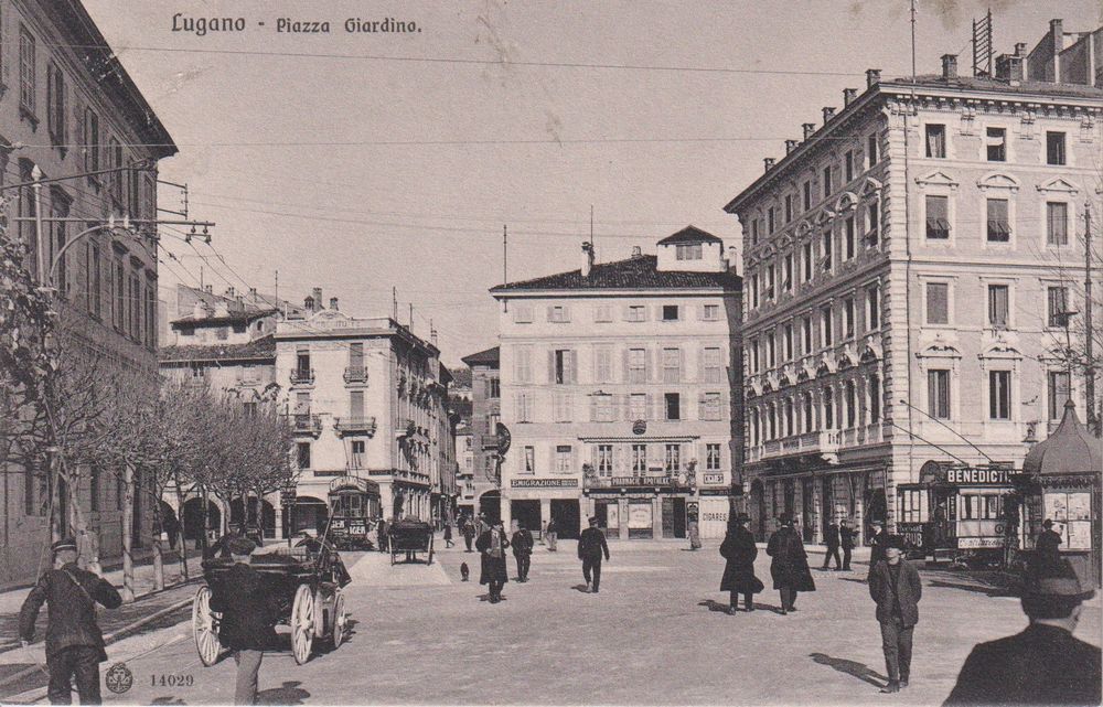 AK Lugano Piazza Giardino. Animatissimo con tram inizio 1900 (Gebraucht ...