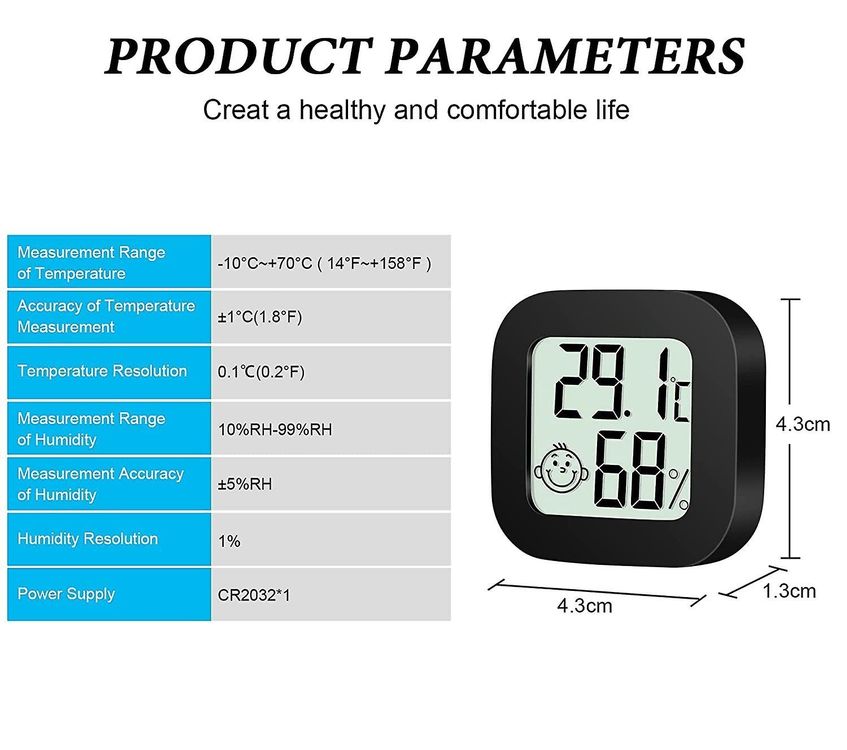 Mini LCD Digital Thermometer Hygrometer Smiley + Batterie | Kaufen auf ...