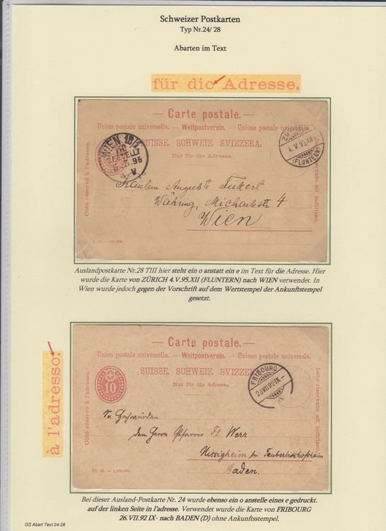 1892/95: PK mit ABARTEN - ex Slg. Dr. Muff (Gebraucht) in Luzern für ...