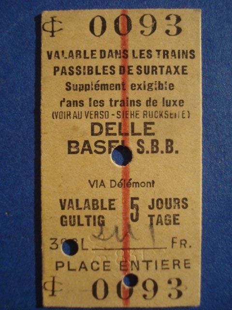 SBB - 1947 - spez.BILLETT - DELLE - BASEL SBB - 3.Classe (Gebraucht) in Biel/Bienne für CHF 87 ...