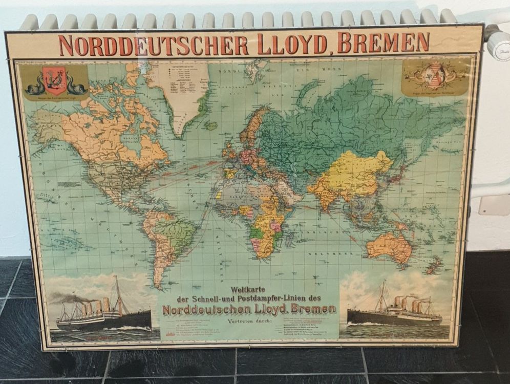 Poster Weltkarte Norddeutscher Lloyd, Abholung in 8702 (Gebraucht) in Hüntwangen für CHF 49.5 ...