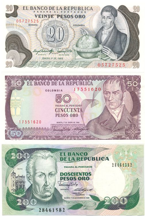 Kolumbien 20 Pesos 1983, 50 Pesos 1986, 200 Pesos 1988 (Gebraucht) in ...