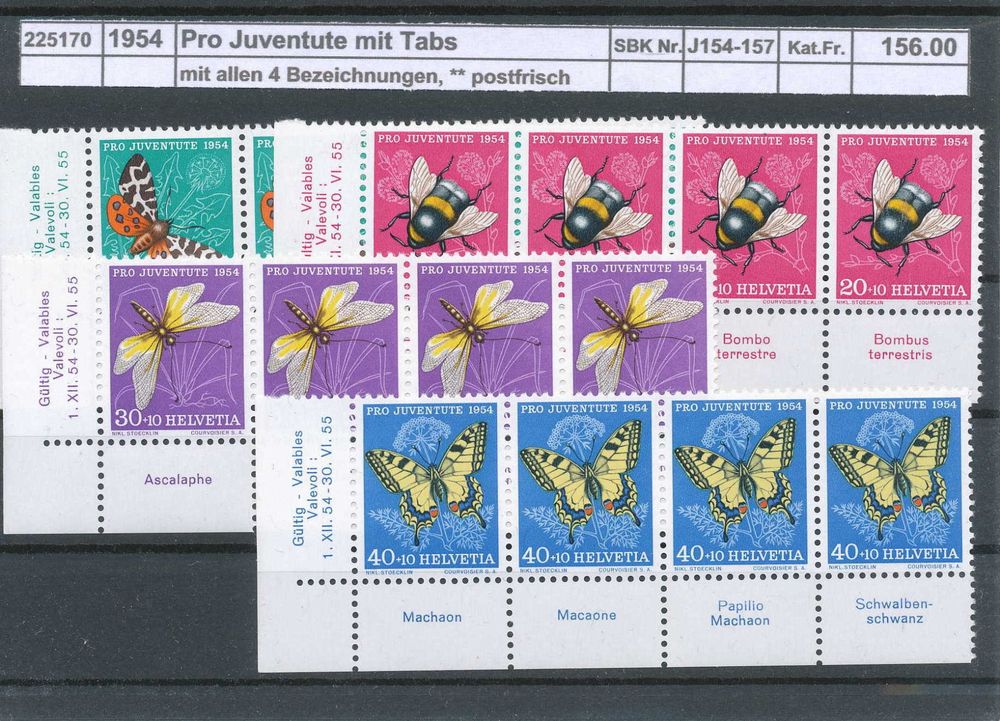 1954 Pro Juventute mit Tabs, mit allen 4 Bezeichnungen ** (Neu (gemäss Beschreibung)) in ...
