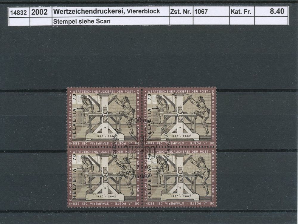 2002 Wertzeichendruckerei - Viererblock | Kaufen auf Ricardo