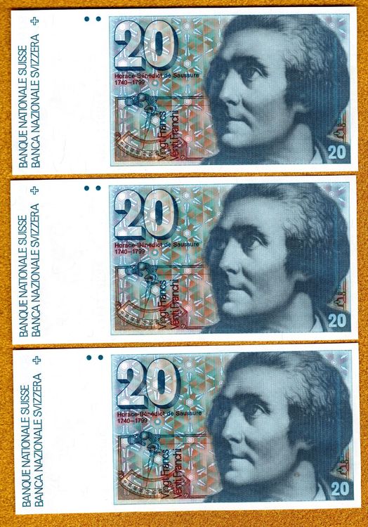 Schweizer noten 3 stück 1990 UNC serie consecutive (Neu (gemäss ...
