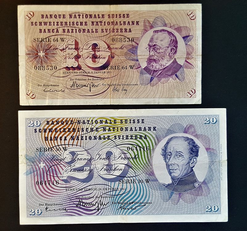 10 Fr. & 20 Fr. Banknote (Gebraucht) in Arni AG für CHF 7 – mit ...