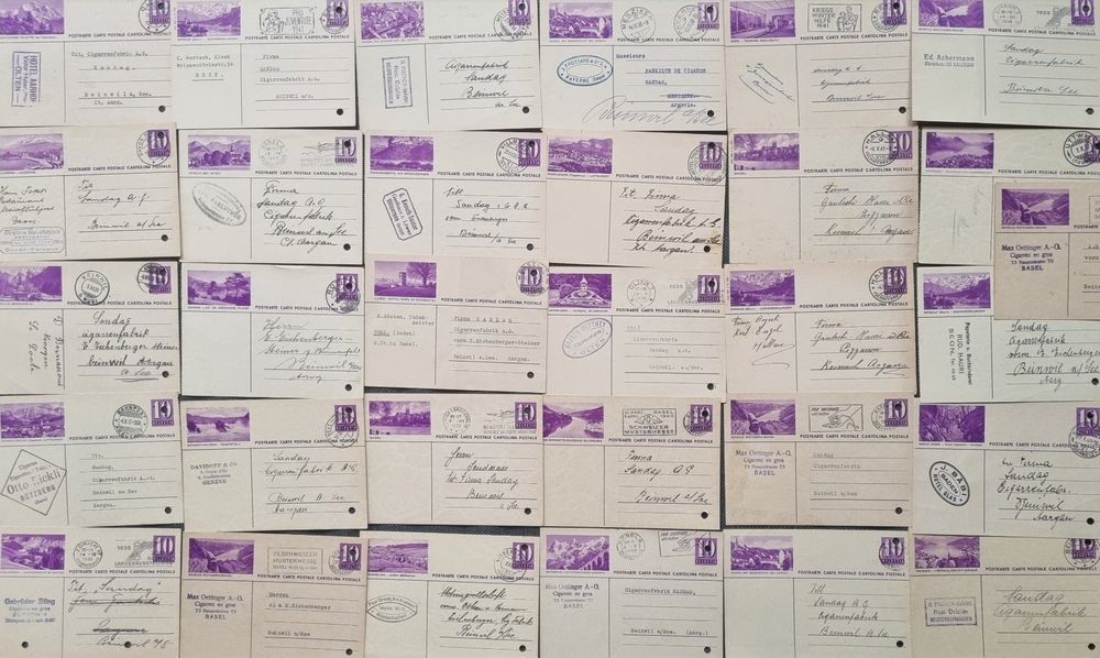 31 antike Postkarten Schweiz 1937-1942, kleine violette Abb. (Gebraucht ...
