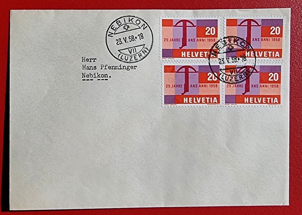 URSPRUNG SCHWEIZ 336 VIERERBLOCK NEBIKON LUZERN 1958 (Gebraucht) in Düdingen für CHF 1 – mit ...