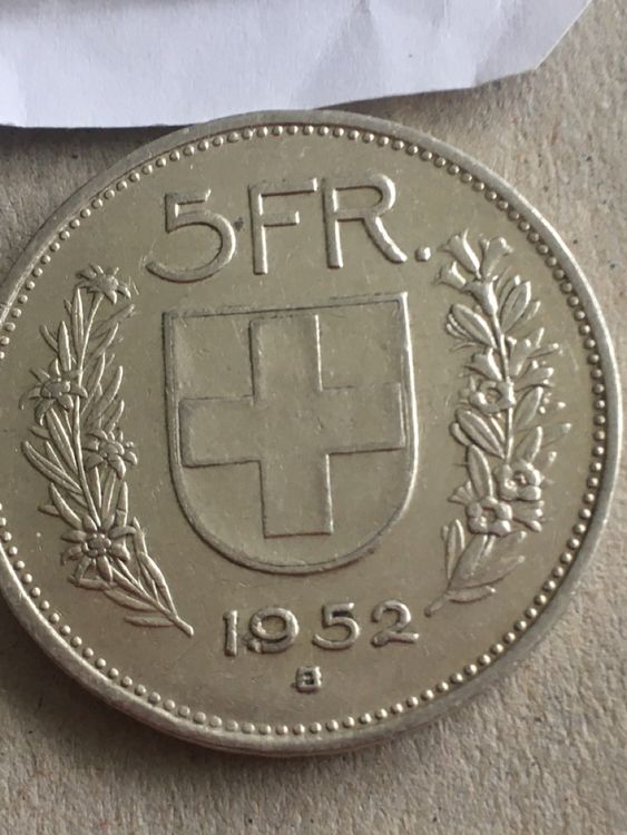 5 Franken 1952 Silber Edelweiss Jahrgangsmünze CH Schweiz Mü | Kaufen ...