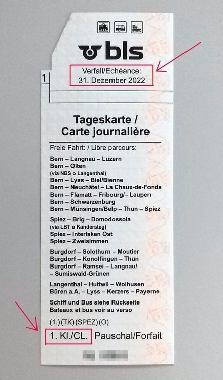 BLS Tageskarte 1. Klasse DATUM WÄHLBAR Billet Ticket Zug (Neu und ...
