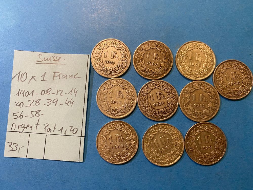 SUISSE: 10 X 1 FRANC 1901-08-12-14-20-28-39-44-56-58 ARGENT | Kaufen auf Ricardo