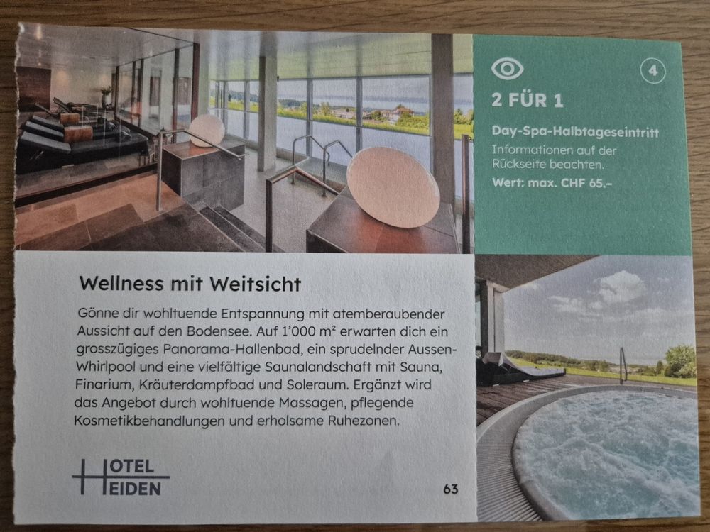 Hotel Heiden Gutschein 2 für 1 Day-Spa (Neu und originalverpackt) in ...