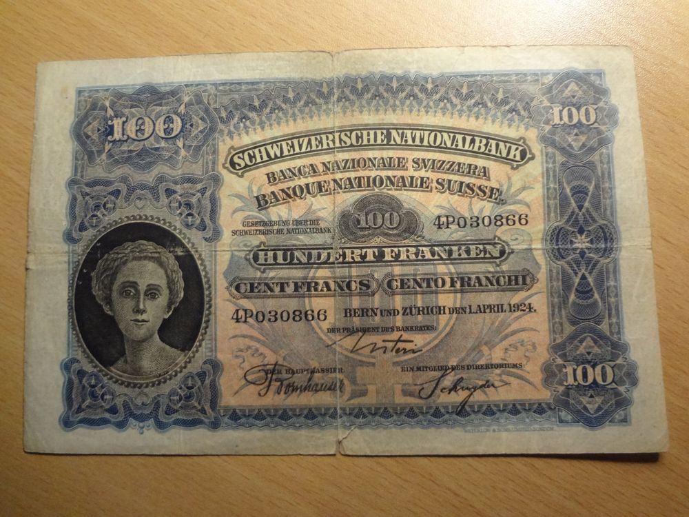 CH BANKNOTE FR 100.-- 1924 SENSENMANN +++ (Gebraucht) in la heutte für CHF 41 – mit Lieferung ...