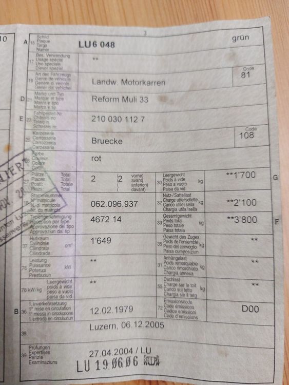 Reform Muli 33 (Gebraucht) in Safenwil für CHF 2920 – nur Abholung auf ...