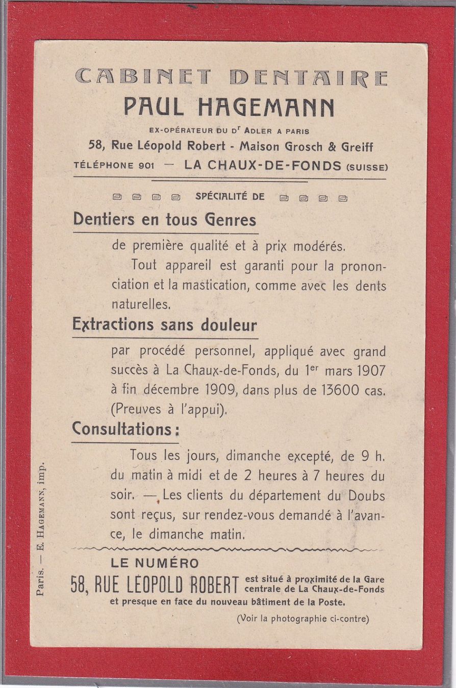 Cabinet Dentaire P. Hagemann - Chaux-de-Fonds 1909 (D'occasion) à Orvin pour CHF 2.5 – avec ...