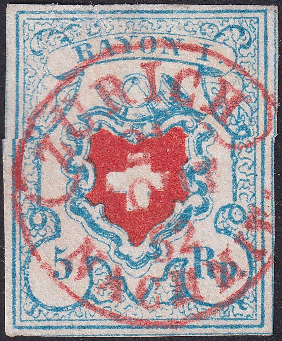 17II, T.15 C2-RU mit rotem Orts-Stempel von ZÜRICH +Befund (Gebraucht ...