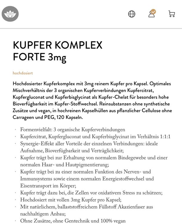 Kupfer Komplex Forte (Sunday Natural) (Neu und originalverpackt) in ...