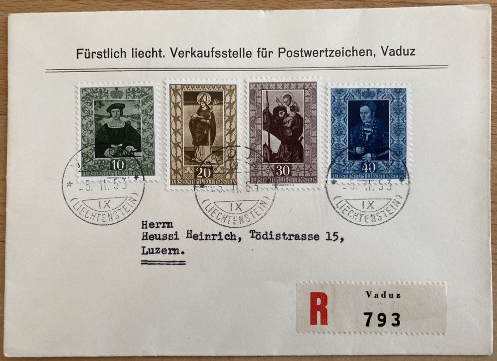 R-FDC FL 1953 Fürstliche Gemäldegalerie III, SBK 220 Fr. | Kaufen auf Ricardo