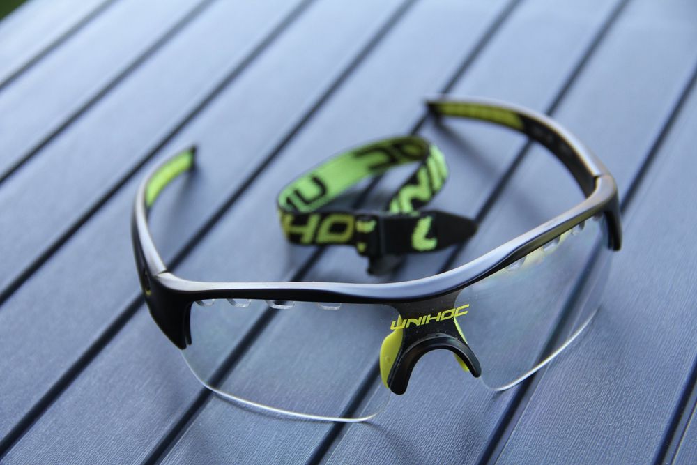 Unihoc Floorball Brille schwarz/neon mit Band | Kaufen auf Ricardo