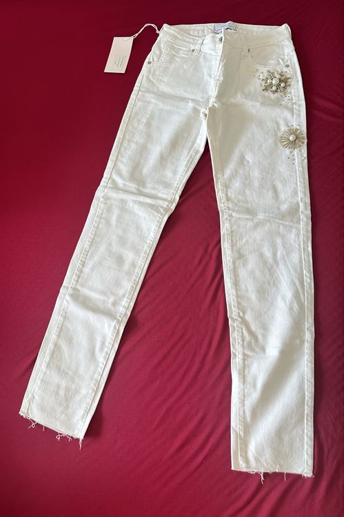 Edward Spiers white jeans with pearl flower details new (Neu (gemäss ...