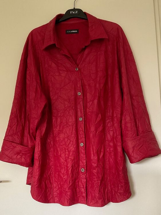 DORIS STREICH Bluse Gr 48 rot Knitterstoff/Lederoptik NEU! (Neu (gemäss ...