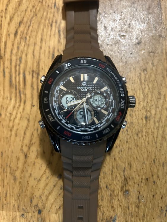 Montre MARTYN LINE Dual Time Chronograph – bracelet marron. (Neuf avec ...