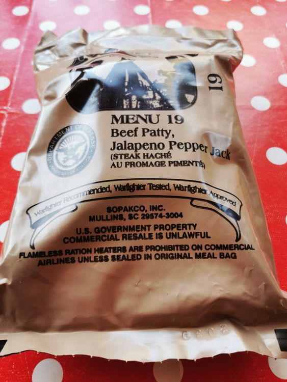 Original US Army MRE Menu #19 Jalapeño Beef Insp. 2/25 (Neu und ...