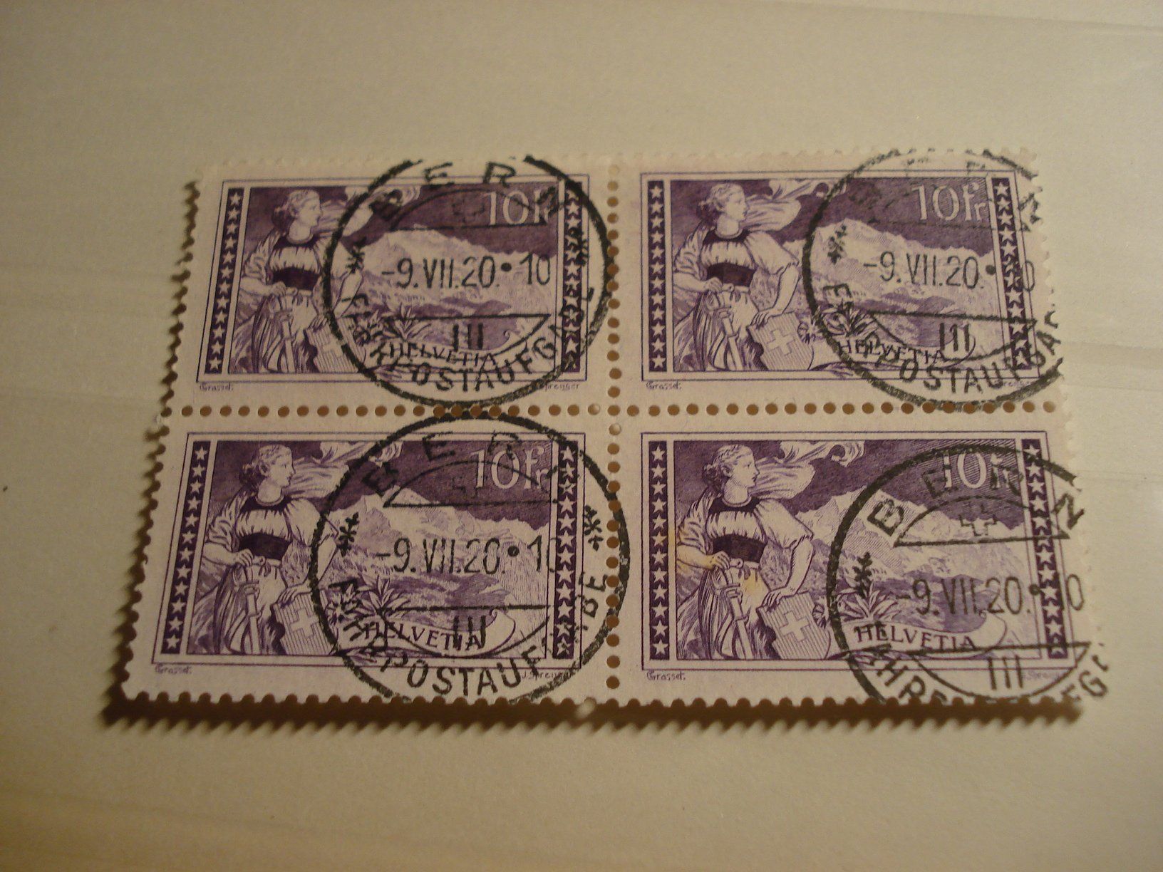 4erblock 10.- Jungfrau 1914, 4 saubere Voll-o Bern (Gebraucht) in Niederwil AG für CHF 5.1 – mit ...