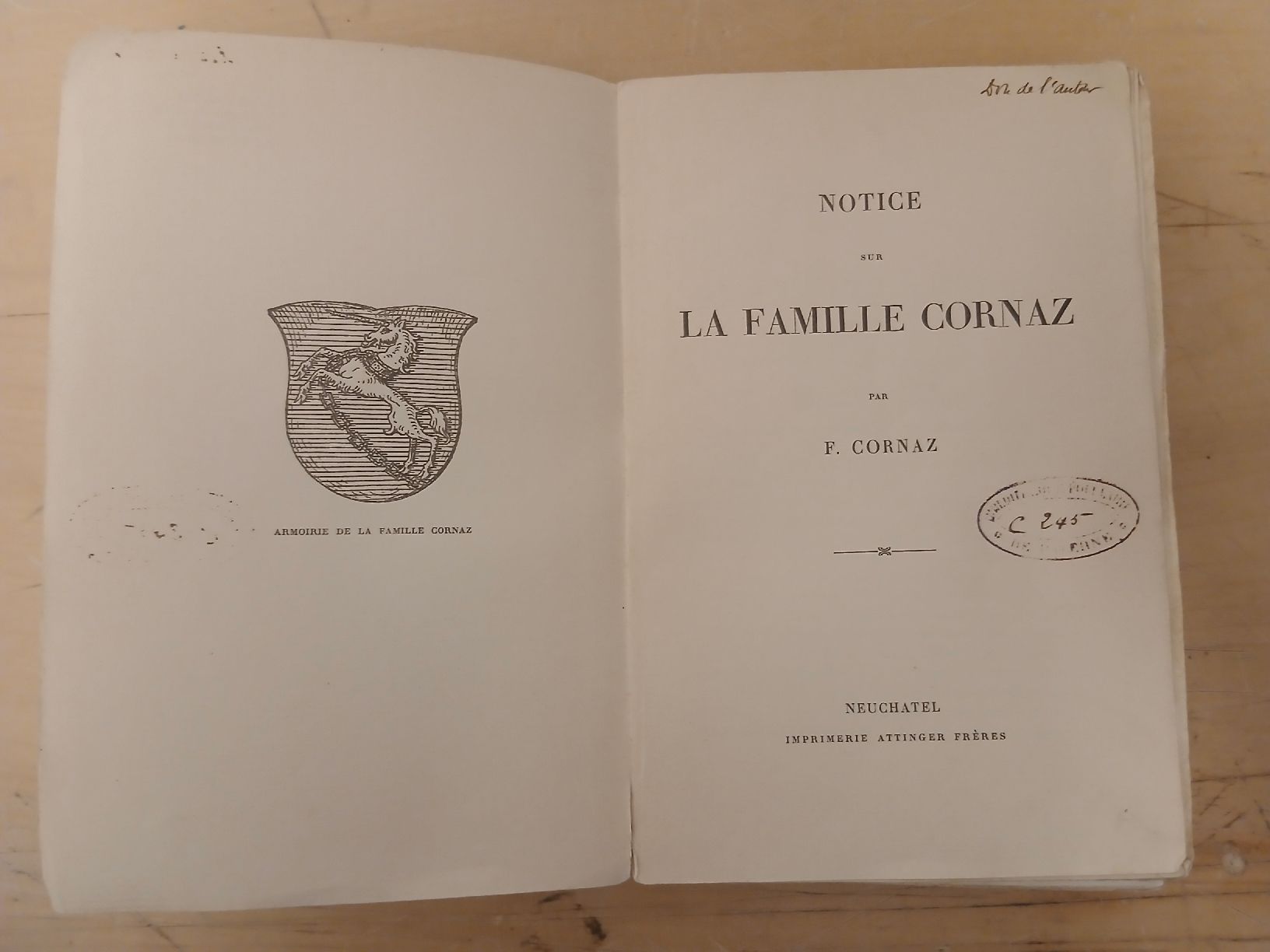Notice sur la Famille Cornaz, livre ancien de collection (D'occasion) à ...