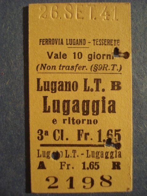 FERROVIA LUGANO-TESSERETE - 26.9.1941-LUGANO L.T. - LUGAGGIA (Gebraucht ...