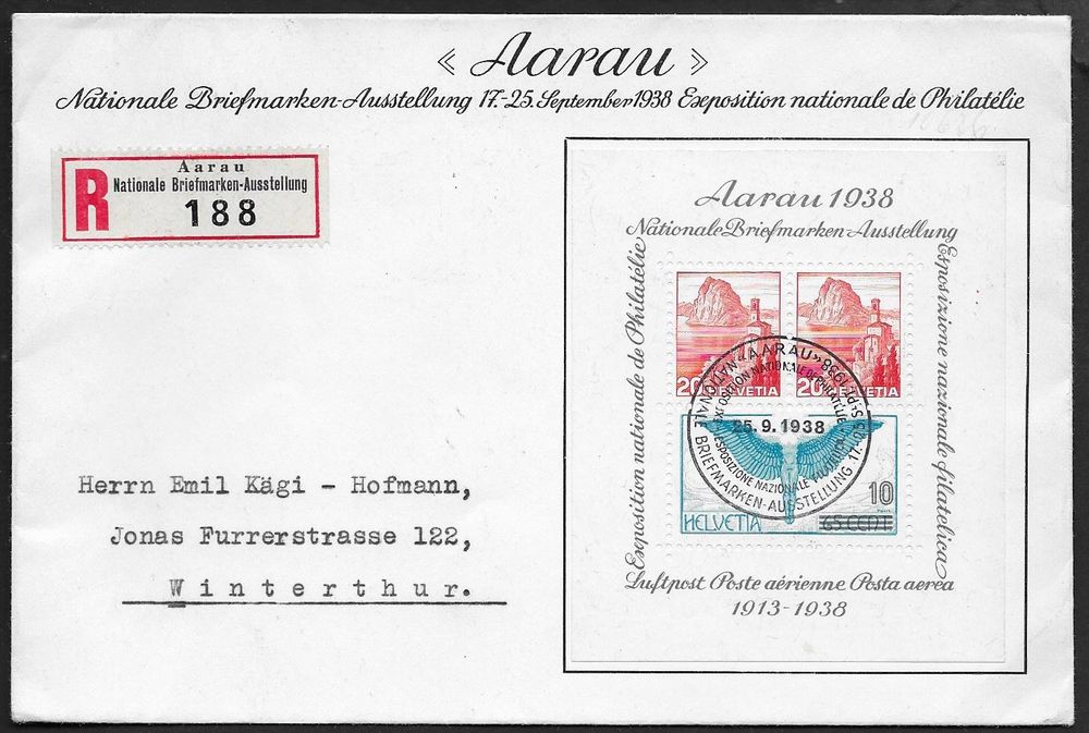 1938 CHARGE Brief AARAU Block W11 Sonder-o tadellos ab 1.- (Gebraucht) in Zürich für CHF 7 – mit ...