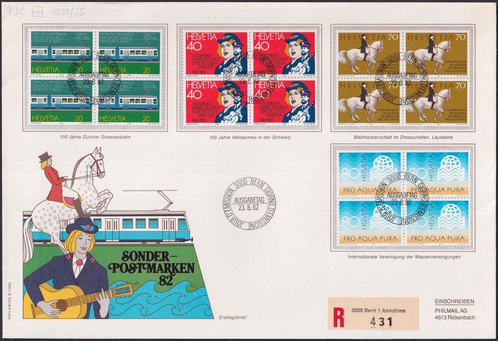 1982, Nr.672-675 Grossbrief Bilder der Schweiz Viererblöcken (Gebraucht ...