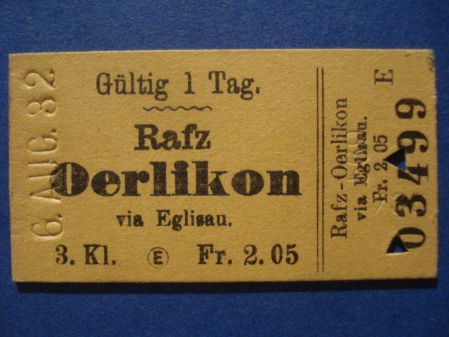 SBB - 6.8.1932 - RAFZ - OERLIKON - 3.Klasse | Kaufen auf Ricardo