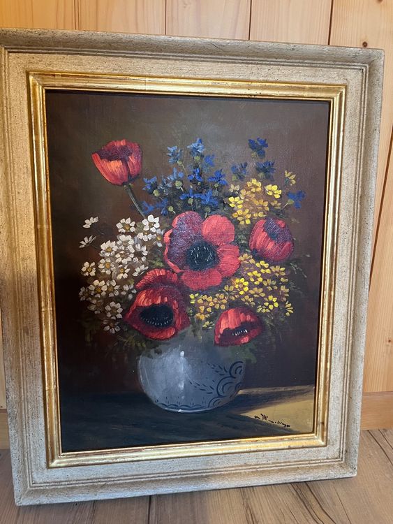 Blumenölgemälde Mohnblumen Signiert Gerahmt Vintage | Kaufen auf Ricardo