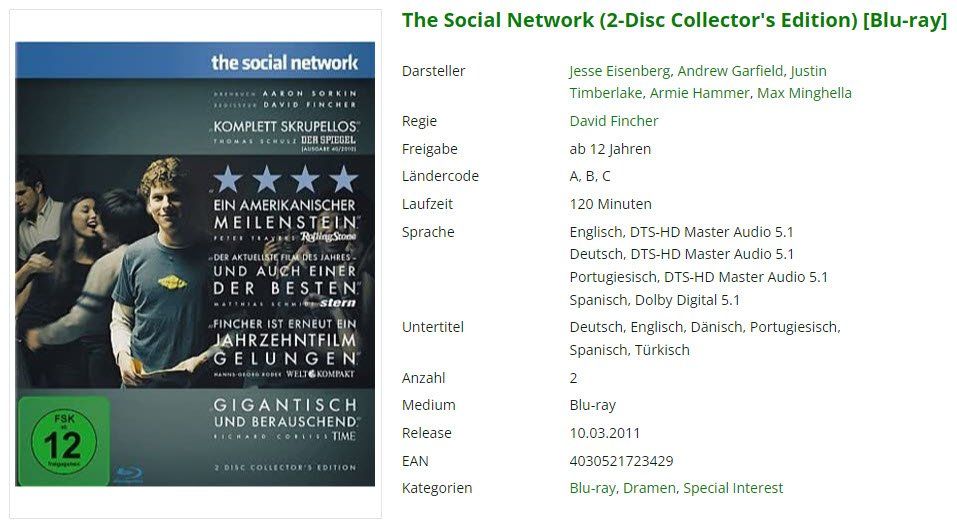 The Social Network (2-Disc Collector's Edition) - Bluray (Gebraucht) in ...