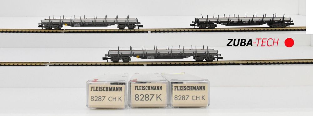 Fleischmann 3x Flachwagen SBB/DB Spur N GS mit OVP (Gebraucht) in für ...
