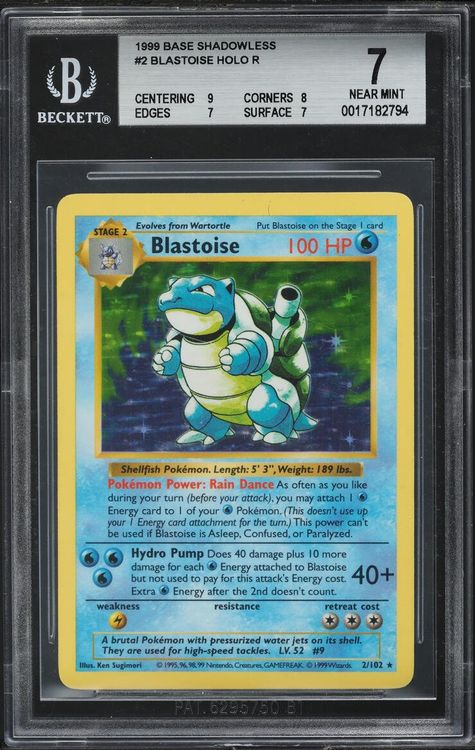 1999 Pokemon Base Set Shadowless Holo Blastoise #2 BGS 7 NRM (Neu ...