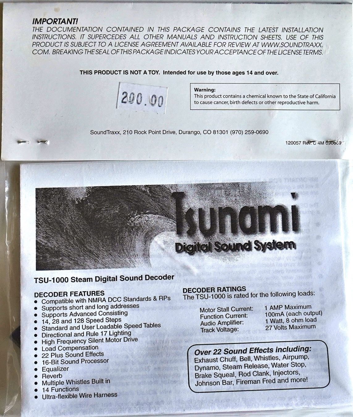 Tsunami DCC Sound Decoder 826116 D&RGW Steam class (Neu und ...