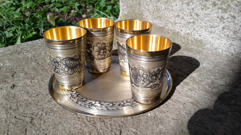 Wodka Set Russland Silber 875 Niello Becher & Tablett | Kaufen auf Ricardo