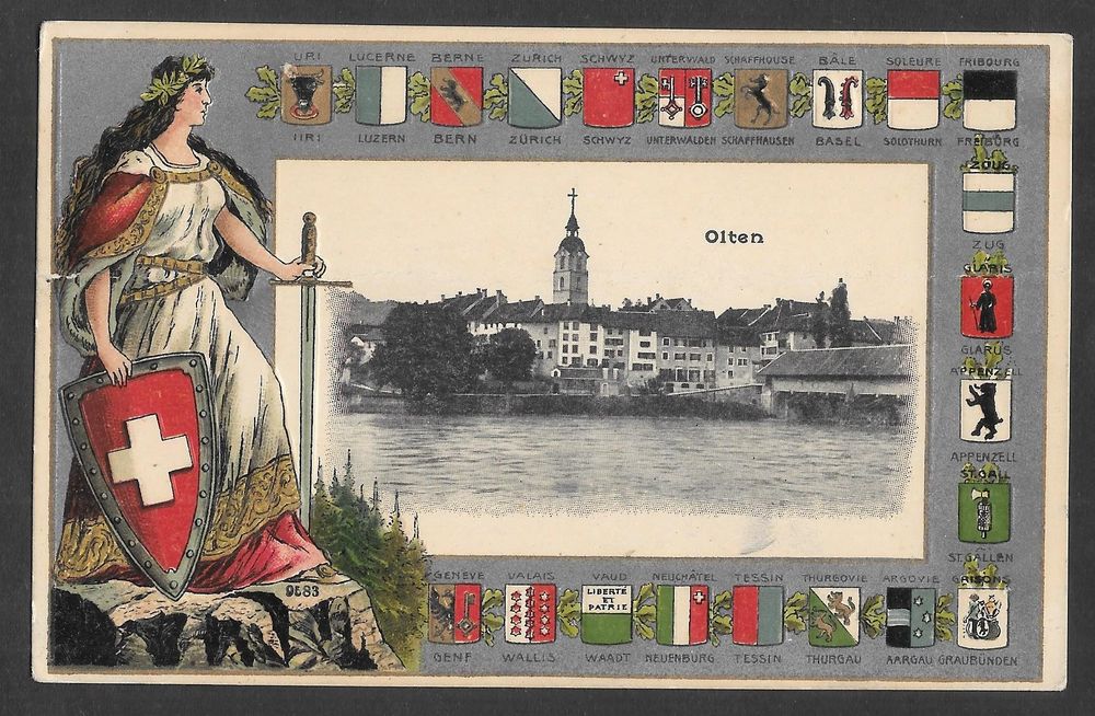 Olten Prägekarte mit Wappen und Helvetia (Gebraucht) in Olten für CHF ...