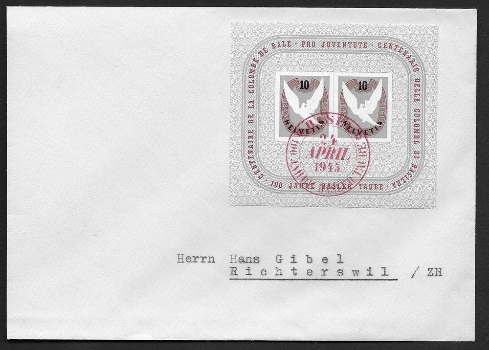 1945 Brief mit BASEL BLOCK W31 Sonderstempel Top ab 1.- (Gebraucht) in Zürich für CHF 9 – mit ...