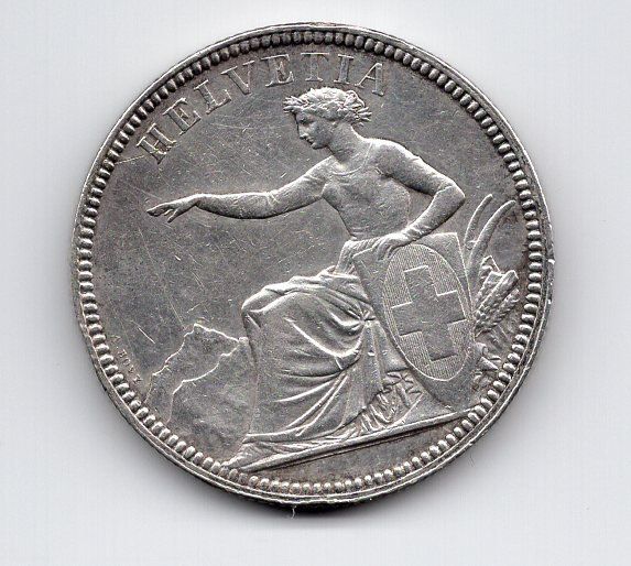 (772) CH, 5 Franken 1874 B, sitzende Helvetia, vz+ (Gebraucht) in Rüthi ...